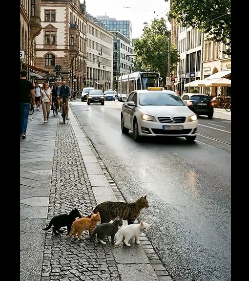 Kind-Hearted Dog Helps a Family of Cats Cross the Road – Home